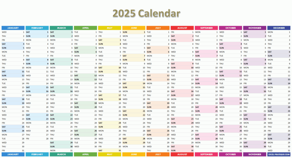 Calendar 2025 Excel Format Free Download | Printable Calendar 2025