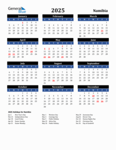 2025 Calendar With Holidays Namibia | Printable Calendar 2025