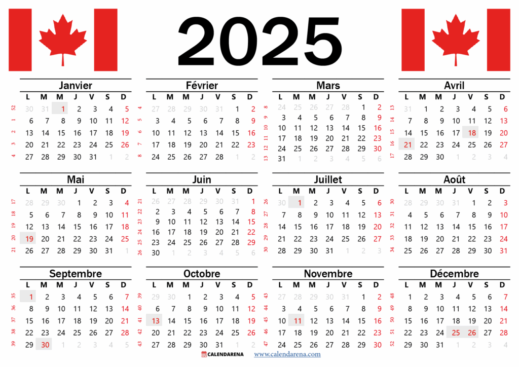 2025 Calendar With Holidays Quebec | Printable Calendar 2025