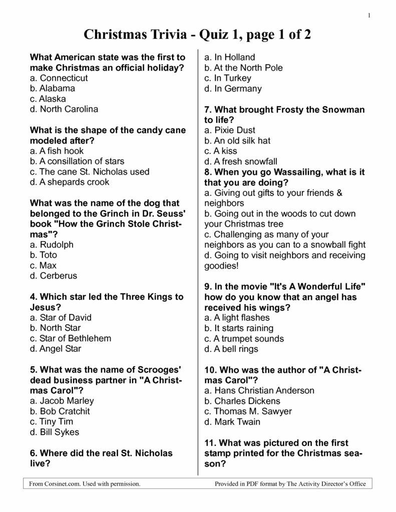 Printable Christmas Quiz With Answers Uk Time