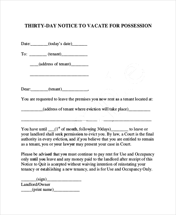 Free Printable 30 Day Eviction Notice Template | Printable Calendar 2025