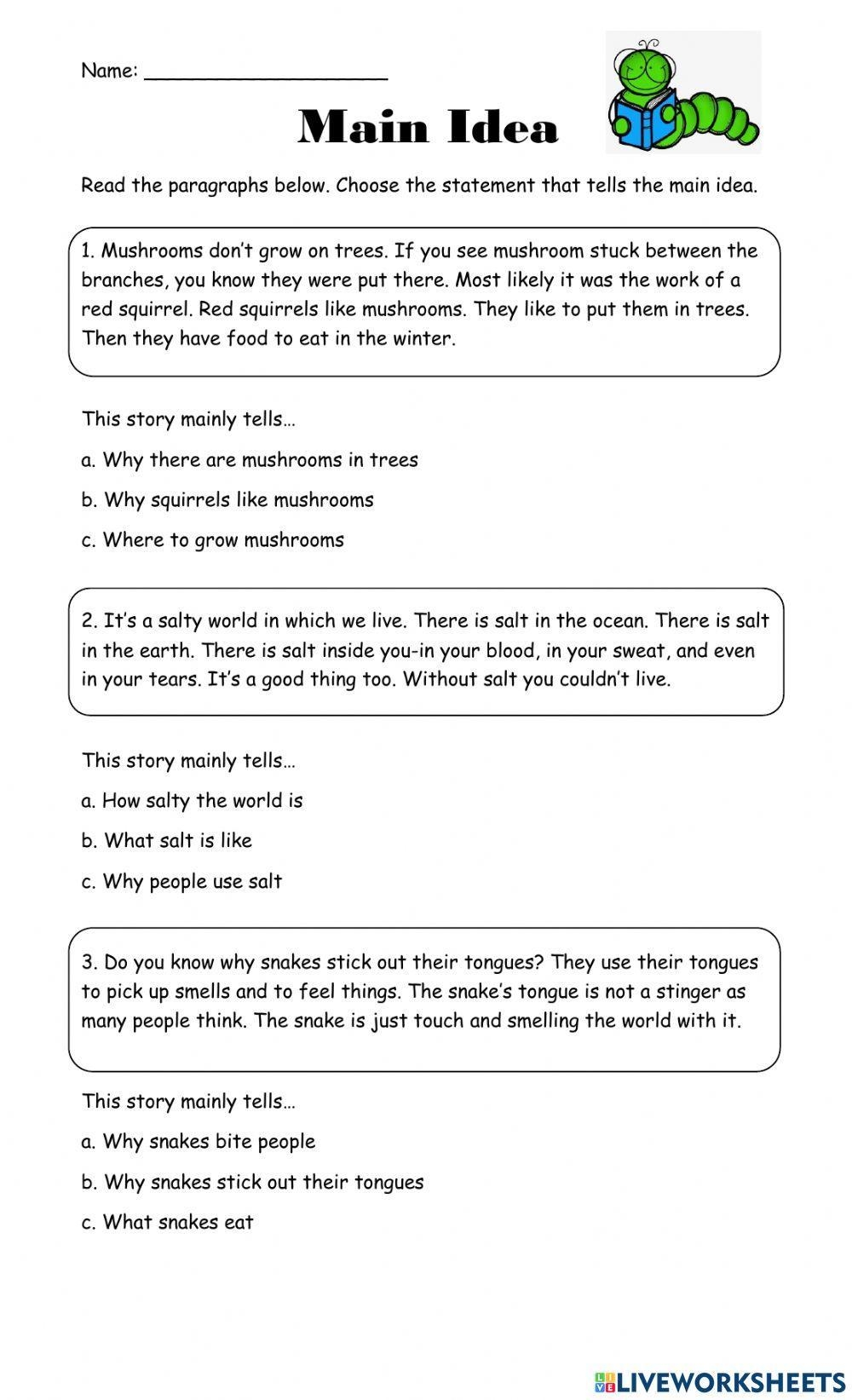 Free Printable Worksheet Finding The Main Idea | Printable Calendar 2025